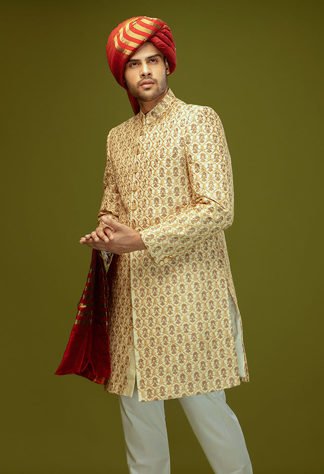 BASE JAMAWAR FABRIC SHERWANI – Maazjeeonline