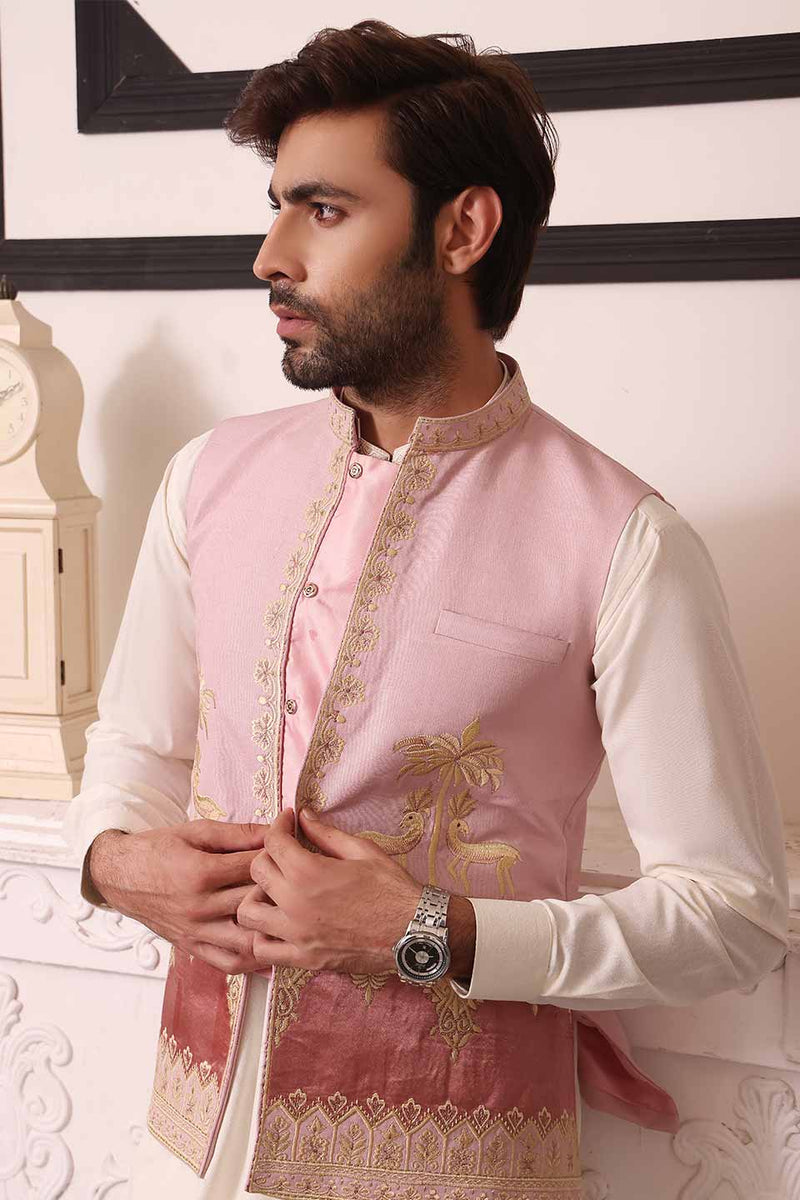 WAIST COAT Pink Rawsilk Border Sartan Embroidery – Maazjeeonline